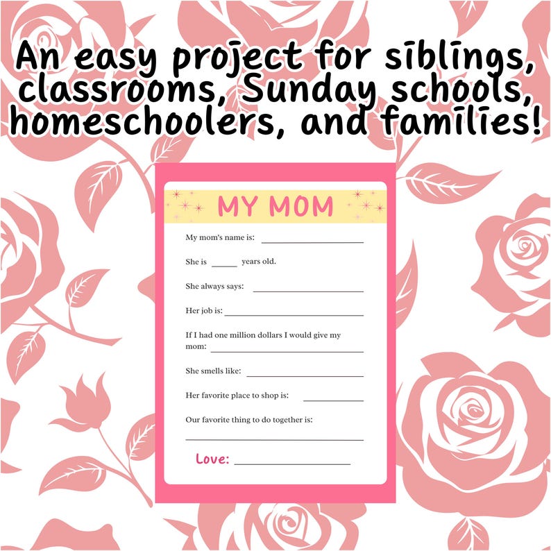 Mother's Day Questionnaire for Kids: Printable Activity (digital ...