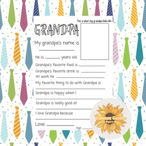 Grandpa Printable / Father's Day Gift / Father's Day Questionnaire ...