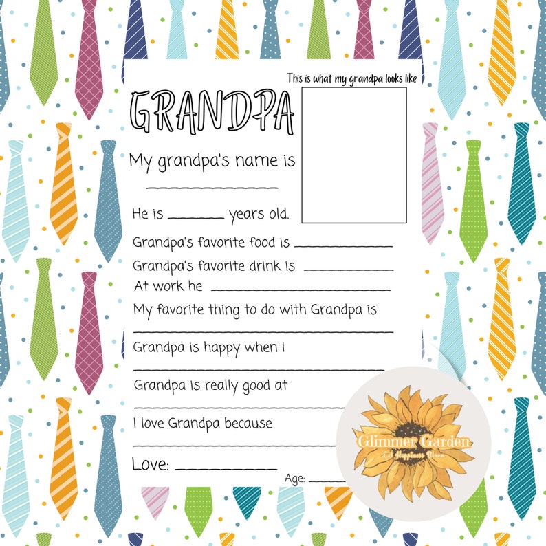 Grandpa Printable / Father's Day Gift / Father's Day Questionnaire ...
