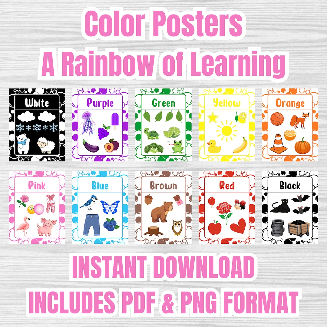 Color Learning Poster Set – 10 Printable Posters With Black and White ...