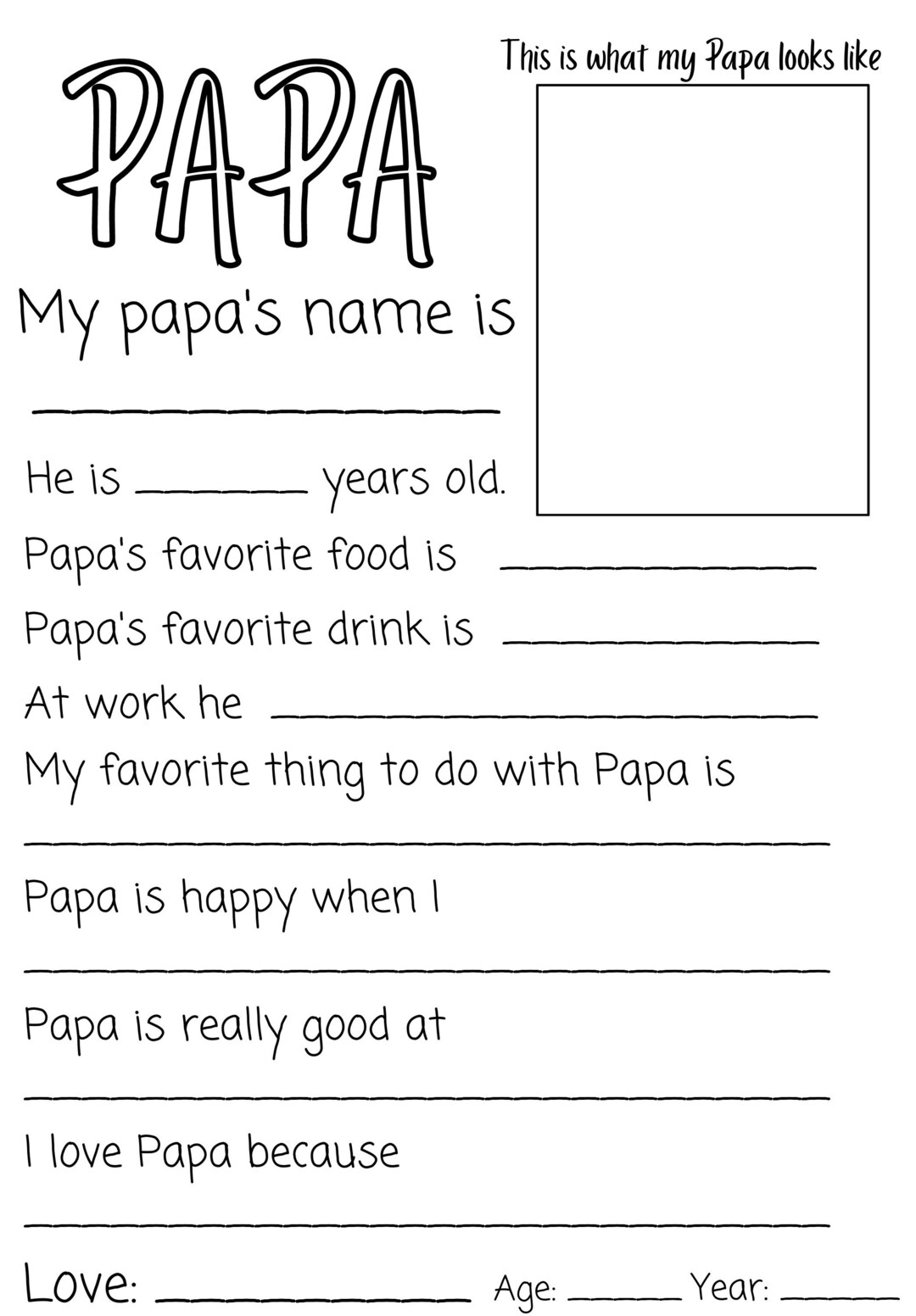 Papa Printable / Father's Day Gift / Father's Day - Etsy