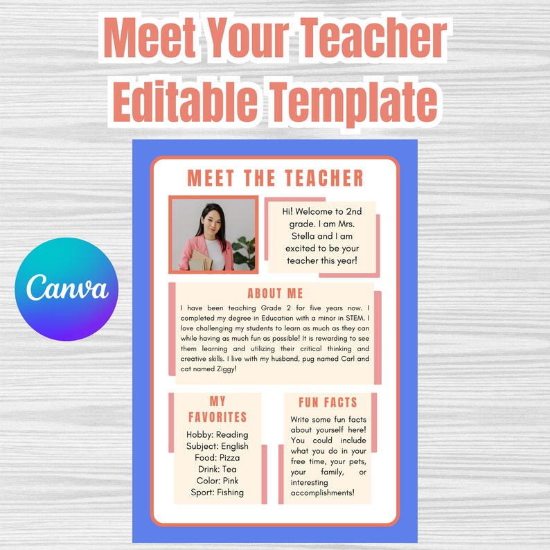 Editable Meet the Teacher Canva Template - Cute & Customizable Back-to ...