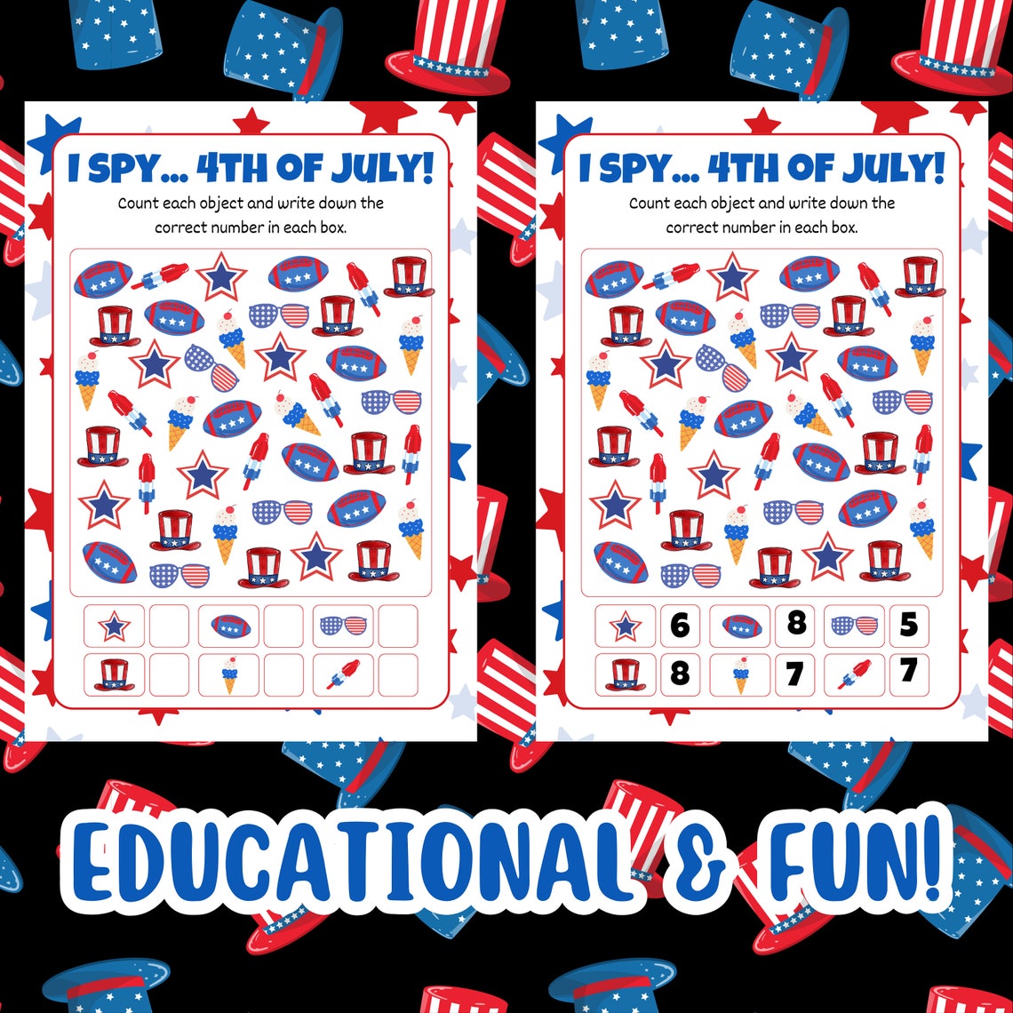 4th of July I Spy Printable Worksheet - Fun Patriotic Activity for Kids ...