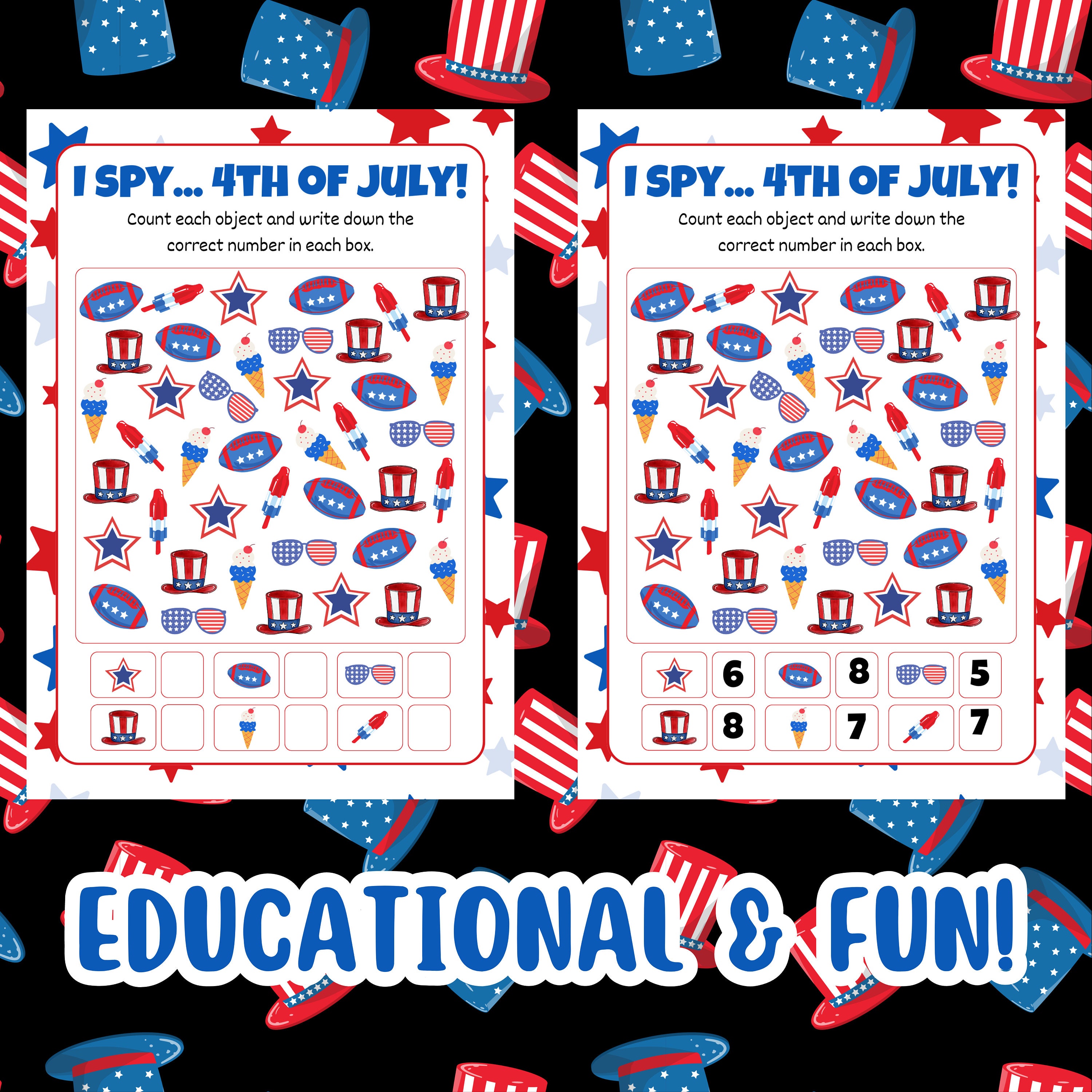 4th of July I Spy Printable Worksheet: Patriotic Kids Activity (instant ...