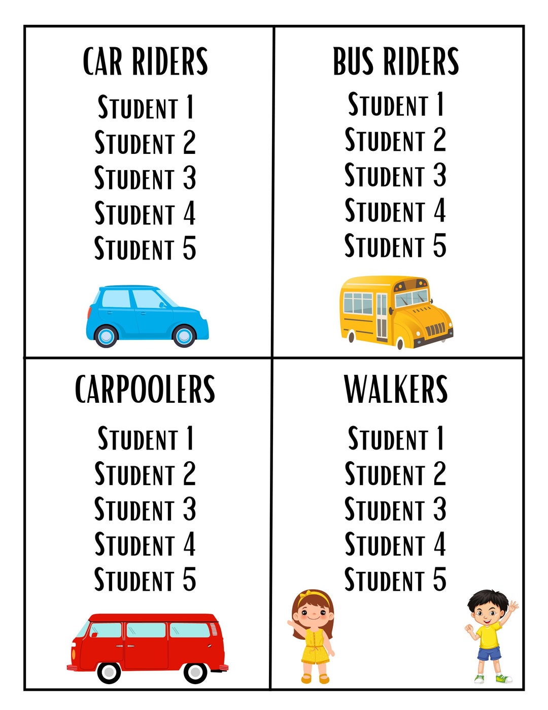 After School Transportation Tracker / Teacher Resources / After School ...