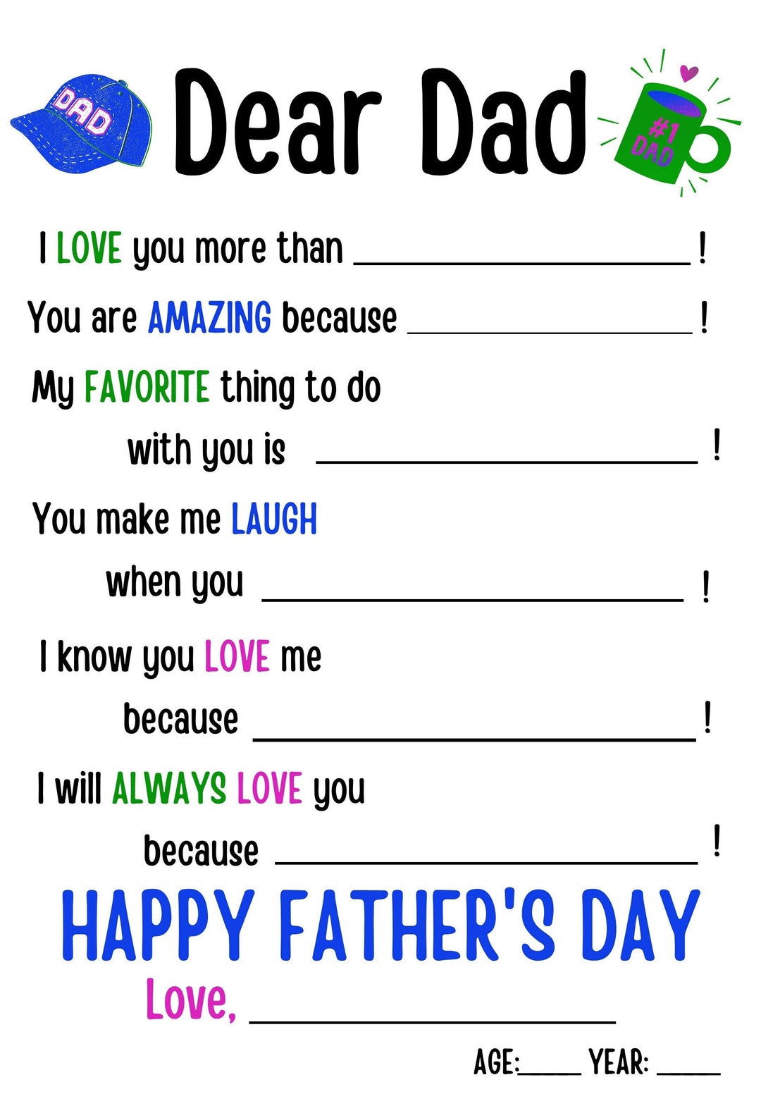 Dear Dad Printable / Father's Day Gift / Digital Download / Father's ...