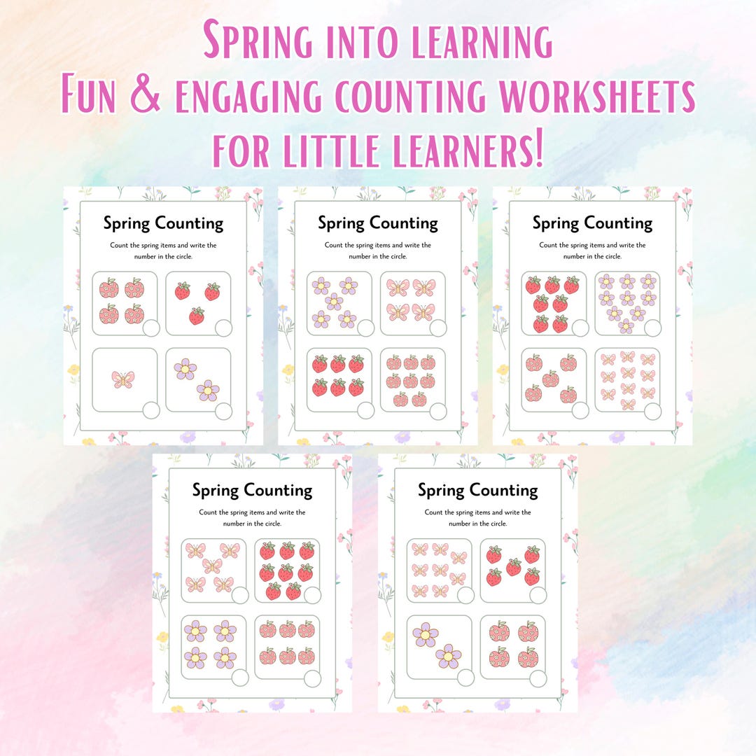 Groovy Spring Counting Worksheets for Kids – Fun & Printable 5-page Set ...
