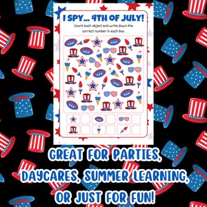 4th of July I Spy Printable Worksheet: Patriotic Kids Activity (instant ...