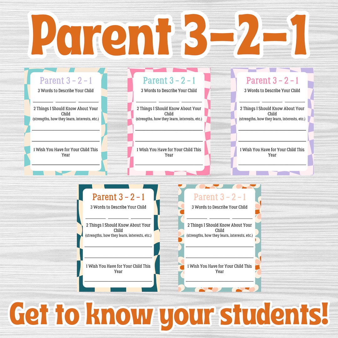Parent 3-2-1 Questionnaire - Instant Download - 5 Fun & Groovy Designs ...