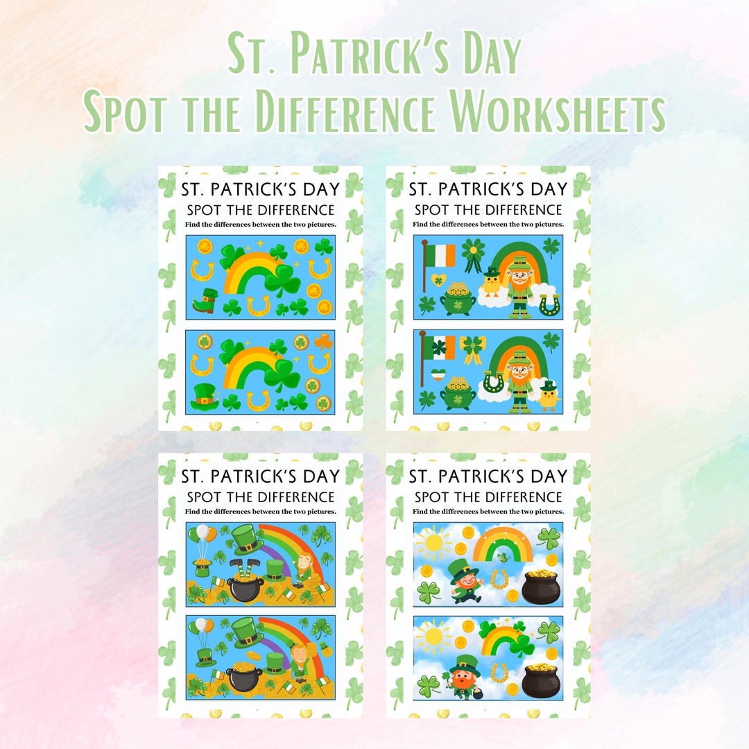 St. Patrick's Day Spot the Difference Puzzles: Set of 4 (printable PDF ...