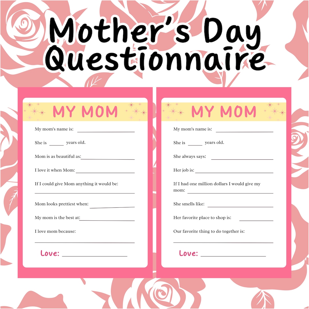 Mother’s Day Questionnaire for Kids Printable | 2 Versions Included ...
