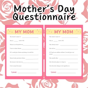 Mother's Day Questionnaire for Kids: Printable Activity (digital ...