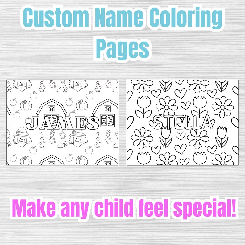 Custom Name Coloring Pages - Set of 7 – Fall, Tools, Flowers ...