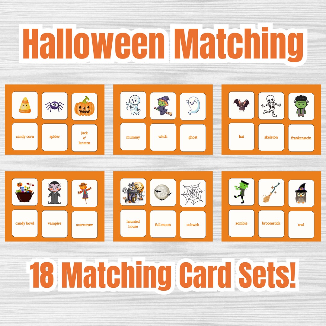 Printable Halloween Matching Cards Set – Fun & Spooky 18-card Game for ...