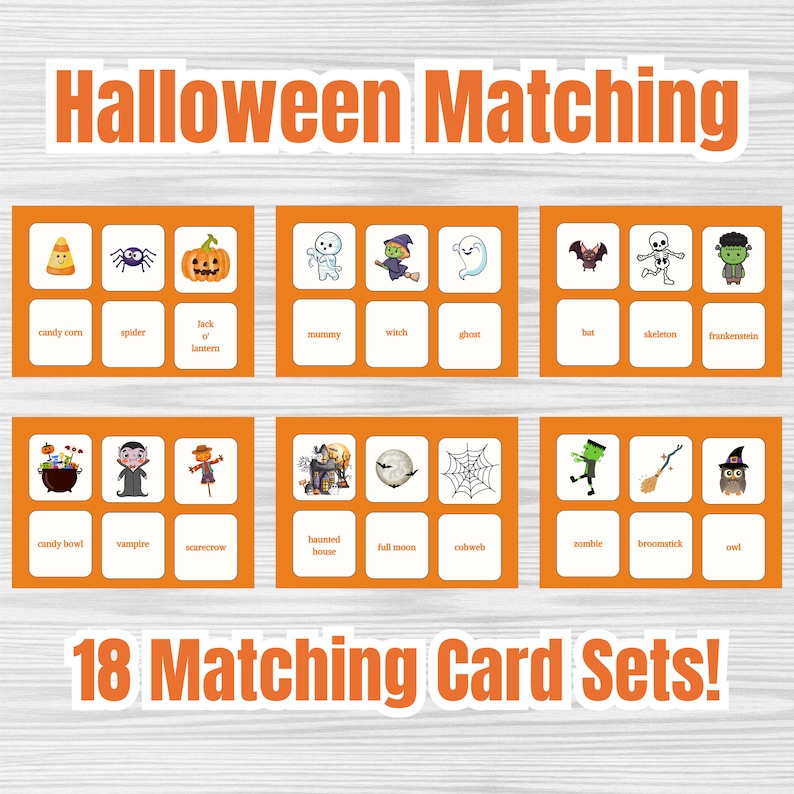 Printable Halloween Matching Cards Set – Fun & Spooky 18-card Game for ...