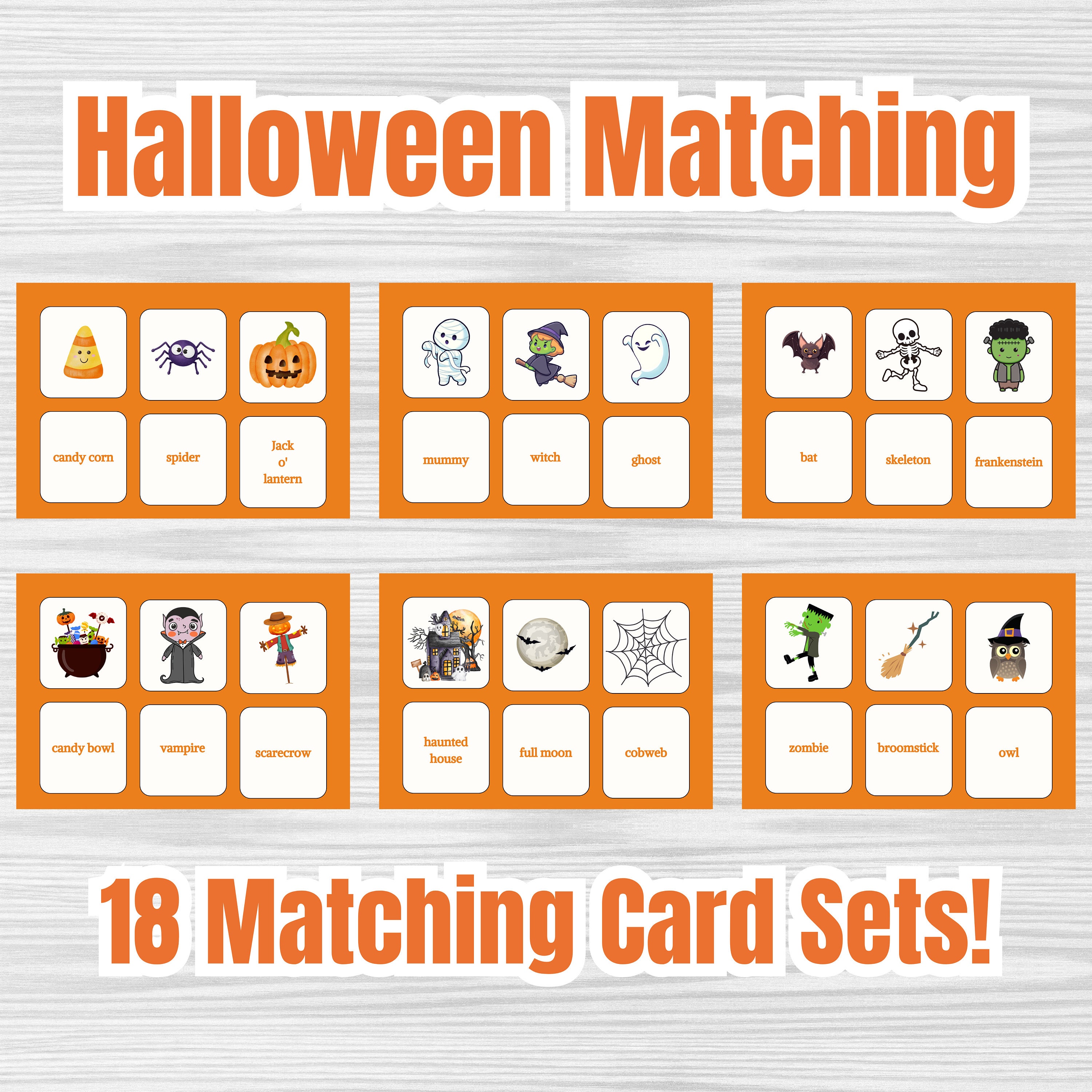 Printable Halloween Matching Cards Set – Fun & Spooky 18-card Game for ...