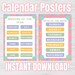 Pastel Color Printable Calendar Poster Set - Days of the Week & Months ...