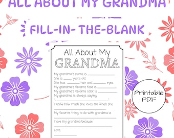 All About My Grandma, Mother's Day Gift, Grandparent's Day Gift From ...