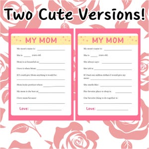 Mother's Day Questionnaire for Kids: Printable Activity (digital ...