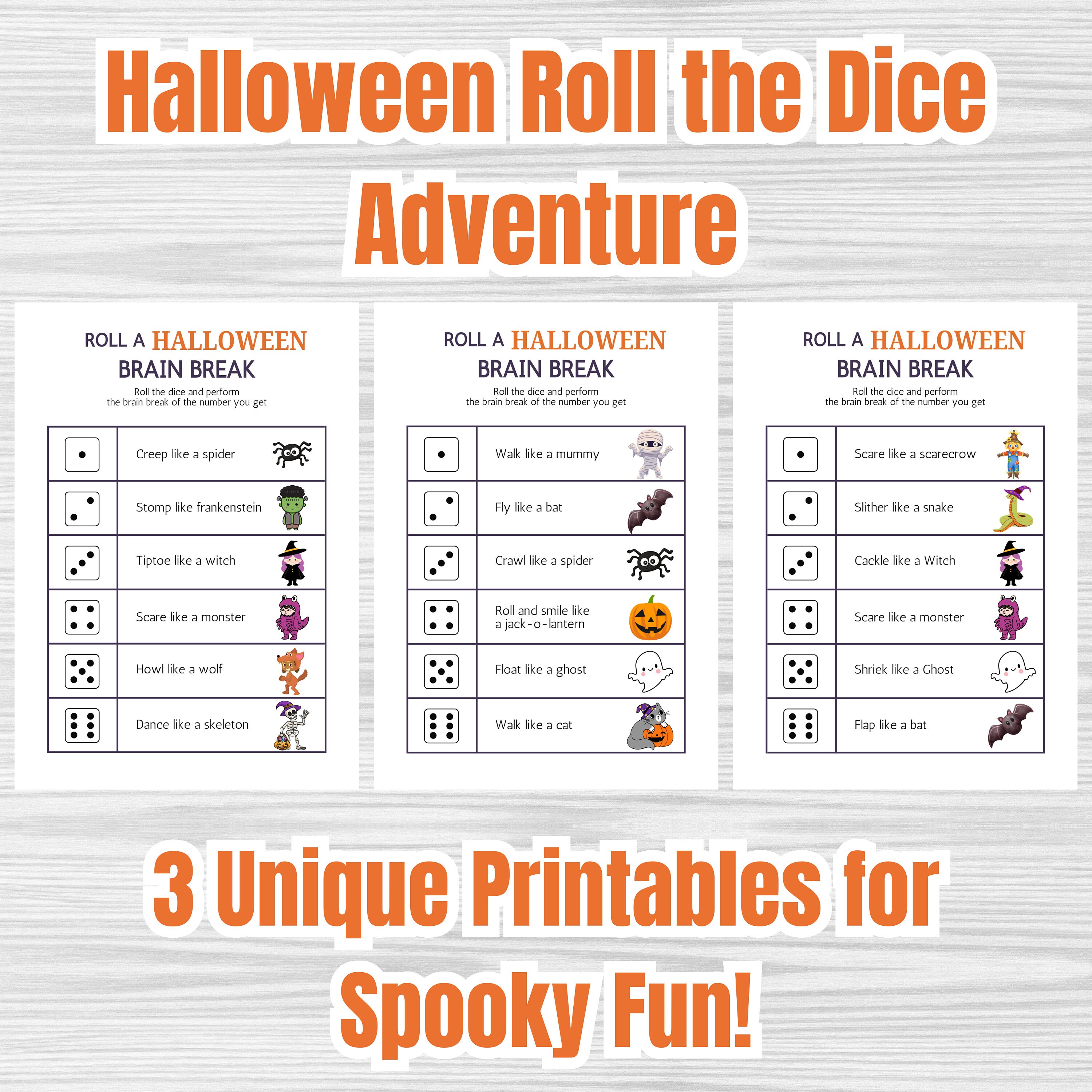 Halloween Roll the Dice Adventure: 3 Unique Printables for Spooky Fun ...