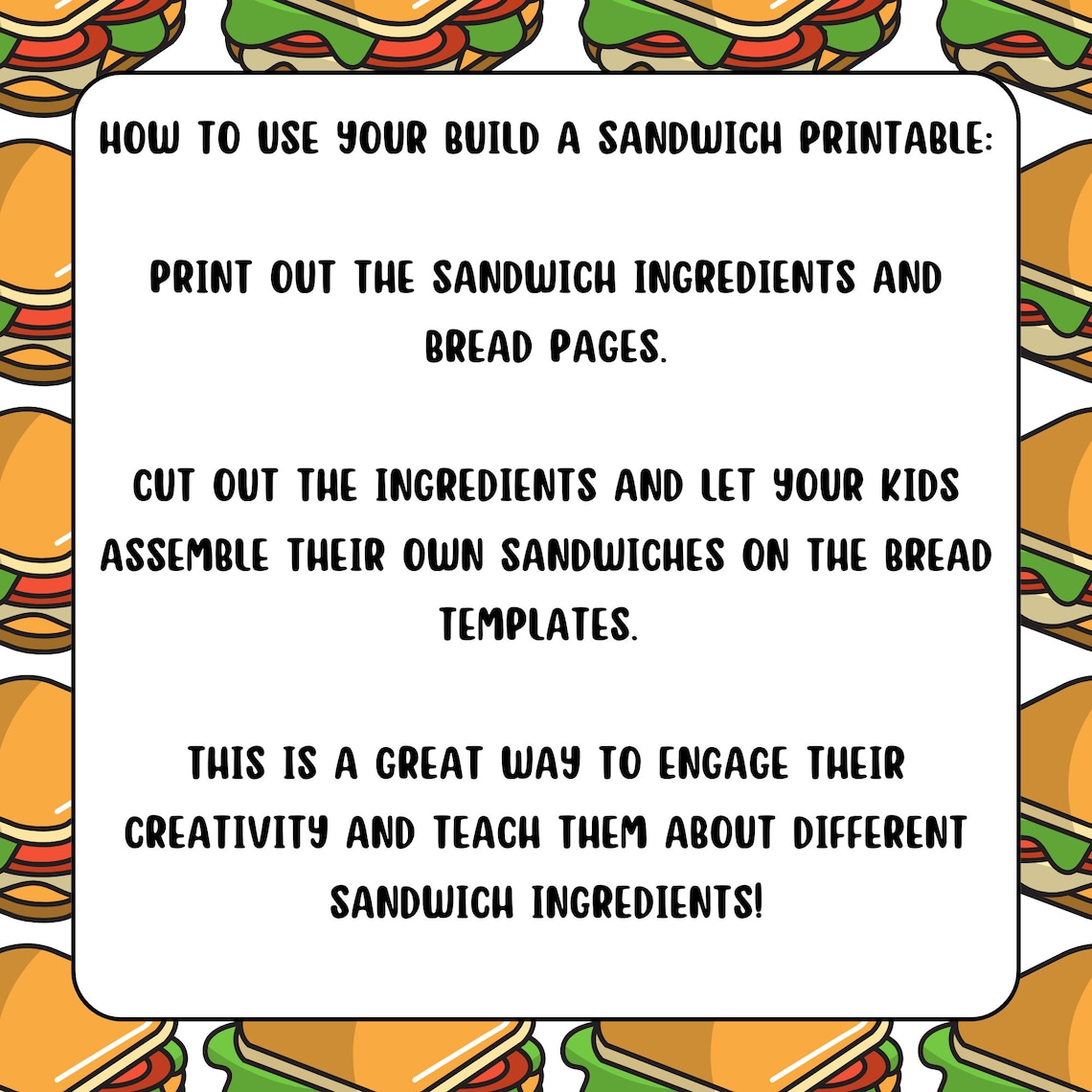Build Your Own Sandwich Printable Kit - Includes Instruction/bread Page ...