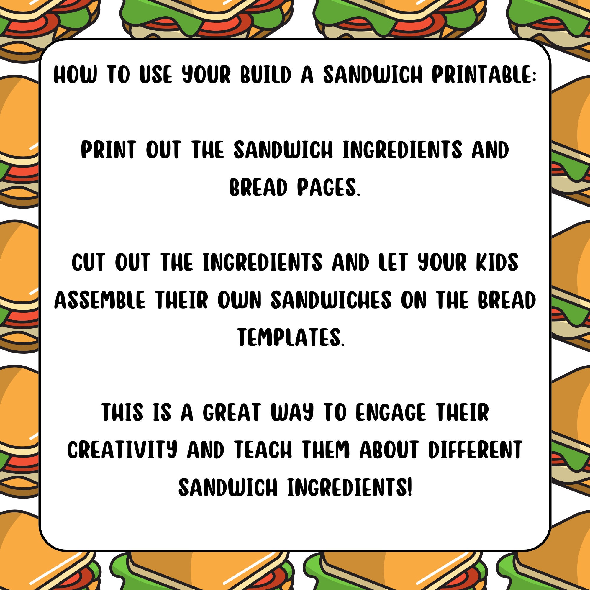 Build Your Own Sandwich Printable Kit: Fun Kids Activity (PDF) - Etsy