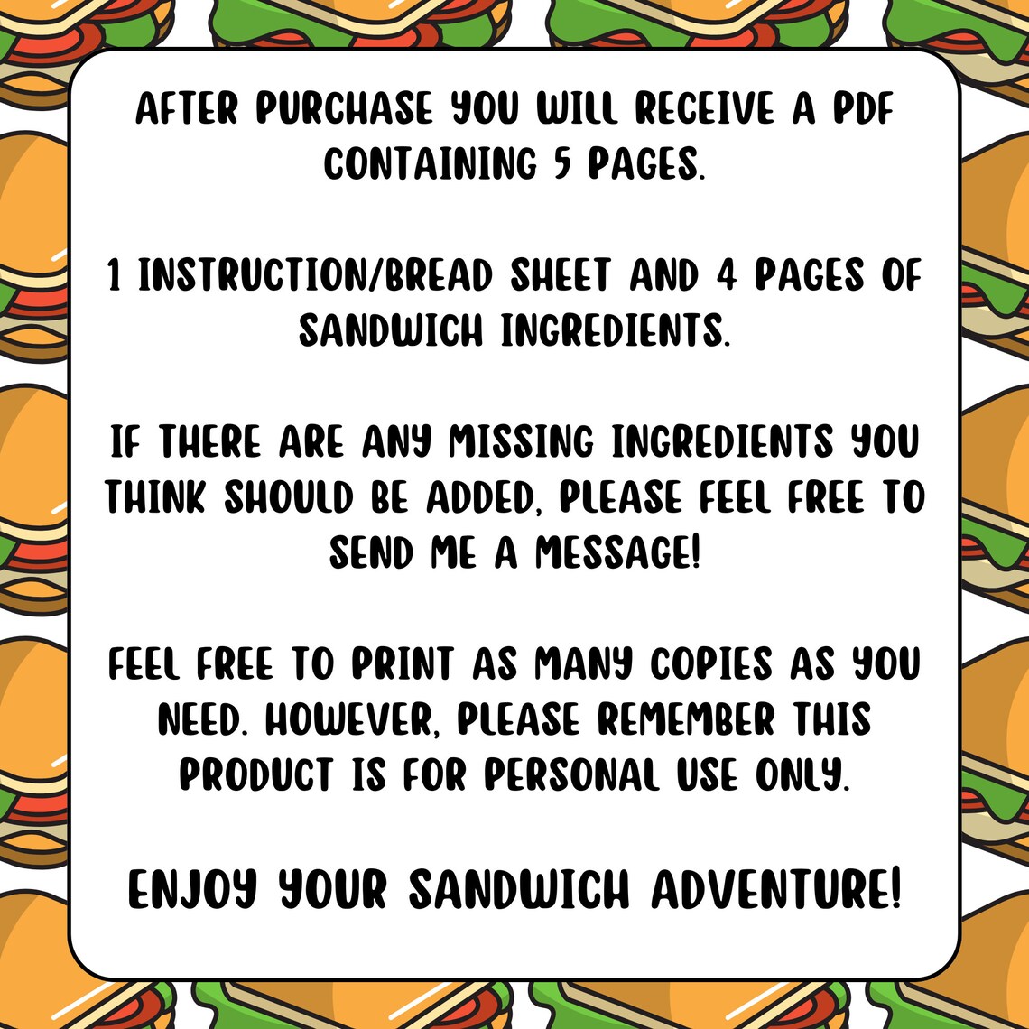Build Your Own Sandwich Printable Kit - Includes Instruction/bread Page ...