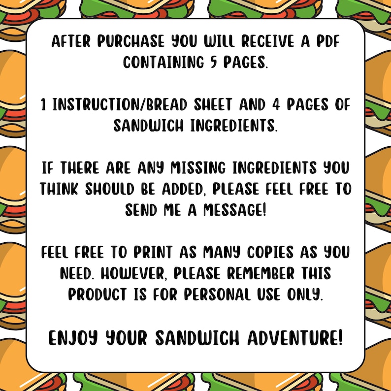 Build Your Own Sandwich Printable Kit: Fun Kids Activity (PDF) - Etsy