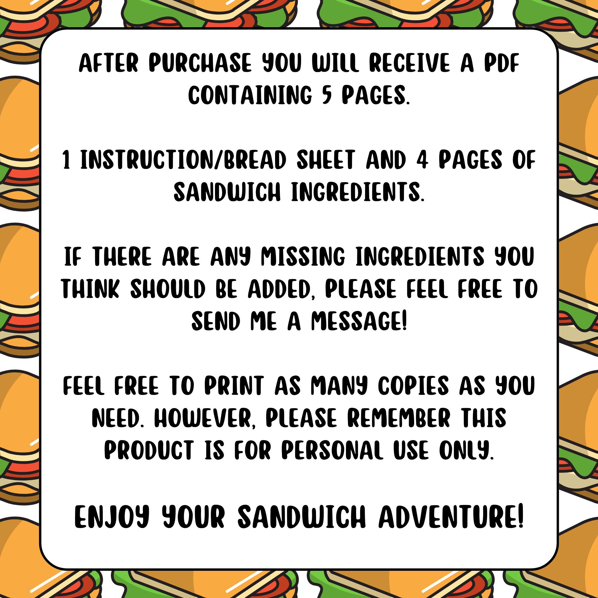 Build Your Own Sandwich Printable Kit - Includes Instruction/bread Page ...