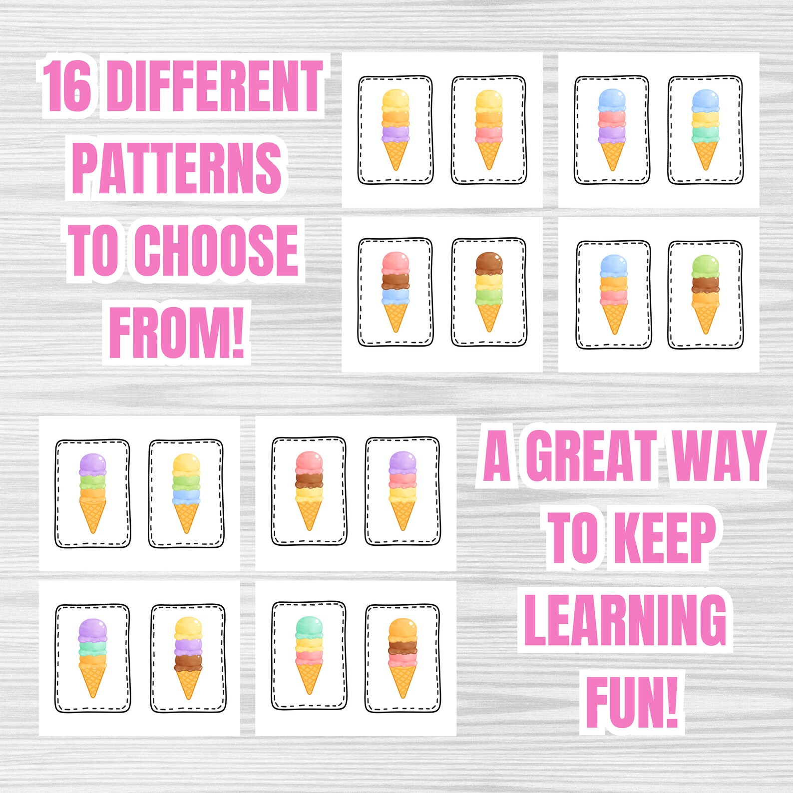 Printable Ice Cream Pattern Building Set – 16 Fun Pattern Cards, 8 ...