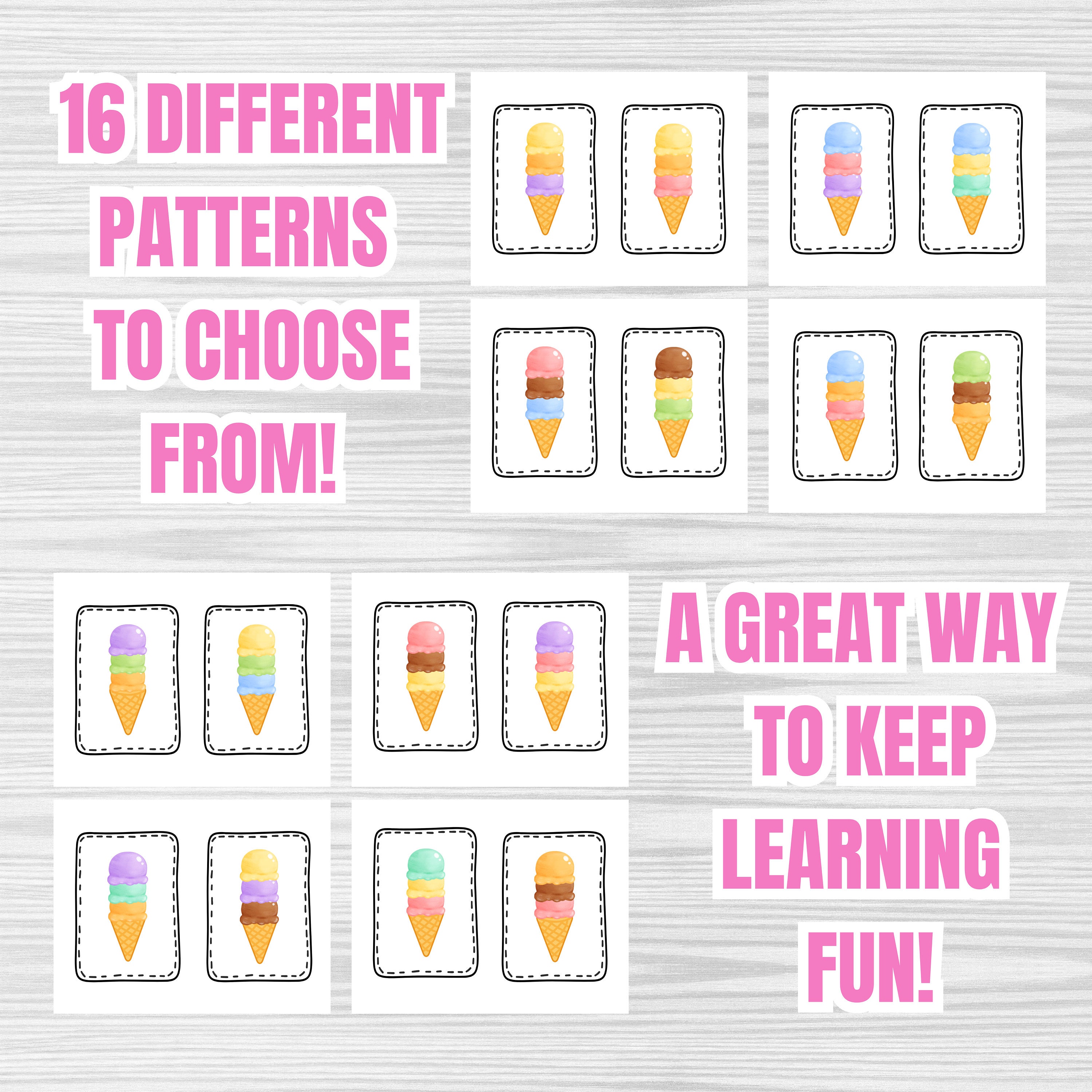 Printable Ice Cream Pattern Building Set – 16 Fun Pattern Cards, 8 ...
