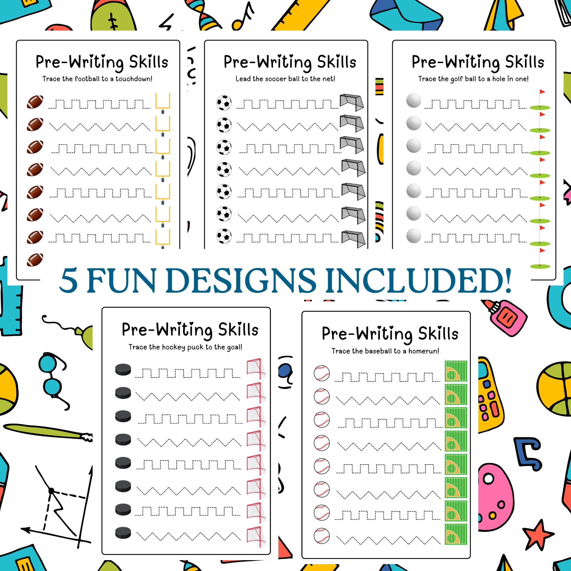 Sports-themed Printable Tracing Worksheets Set (5 Pack) - Fine Motor ...
