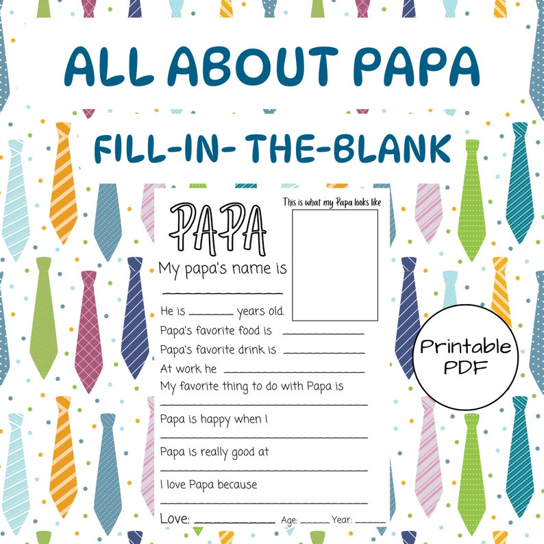 Papa Printable / Father's Day Gift / Father's Day Questionnaire ...