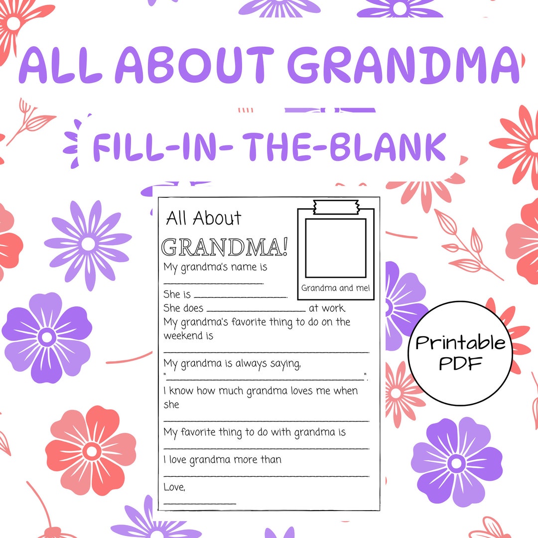 All About Grandma Questionnaire: Fill-in Keepsake Gift (printable PDF ...