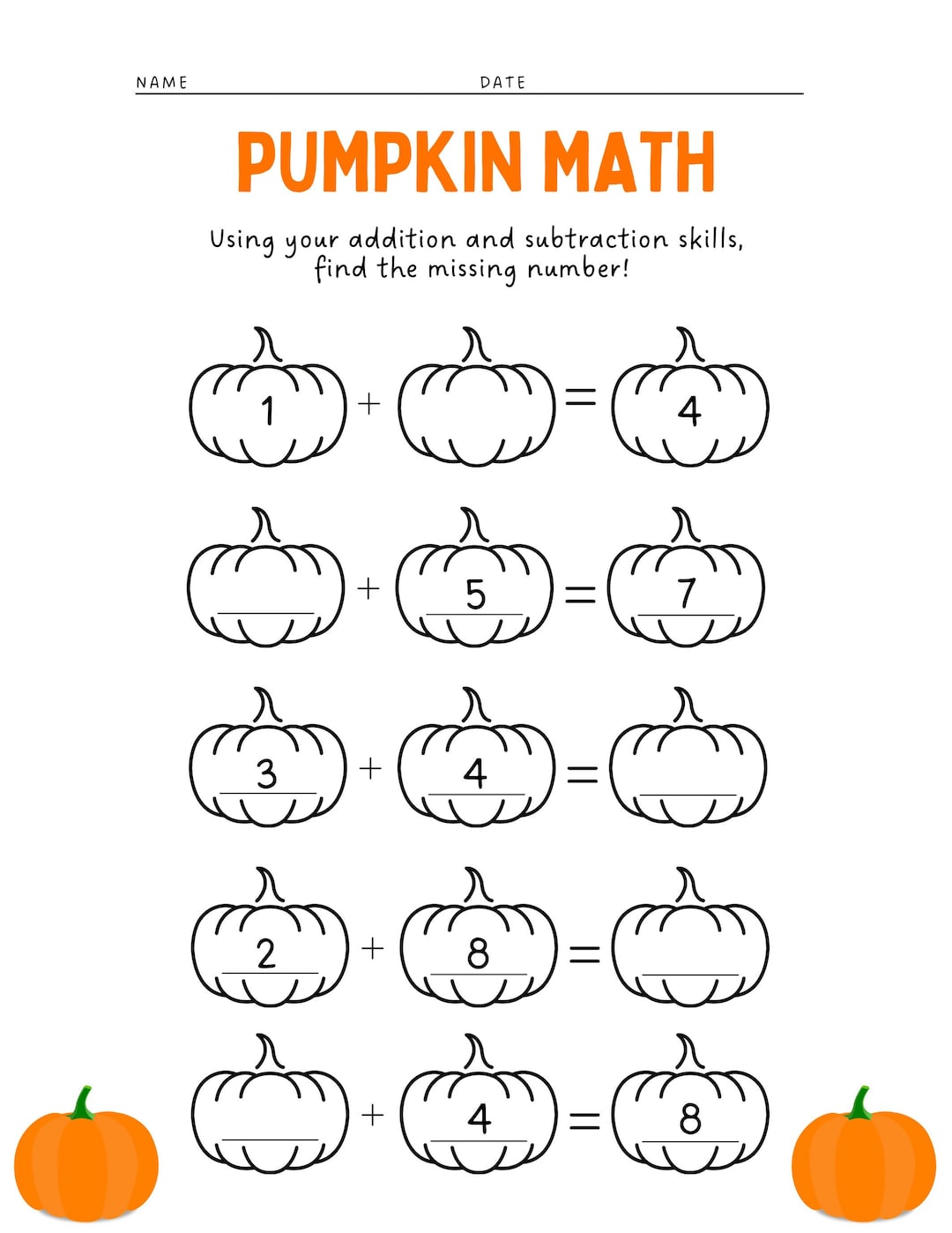Fall Worksheets / Math Worksheets / Pumpkin Math / Halloween Printable ...