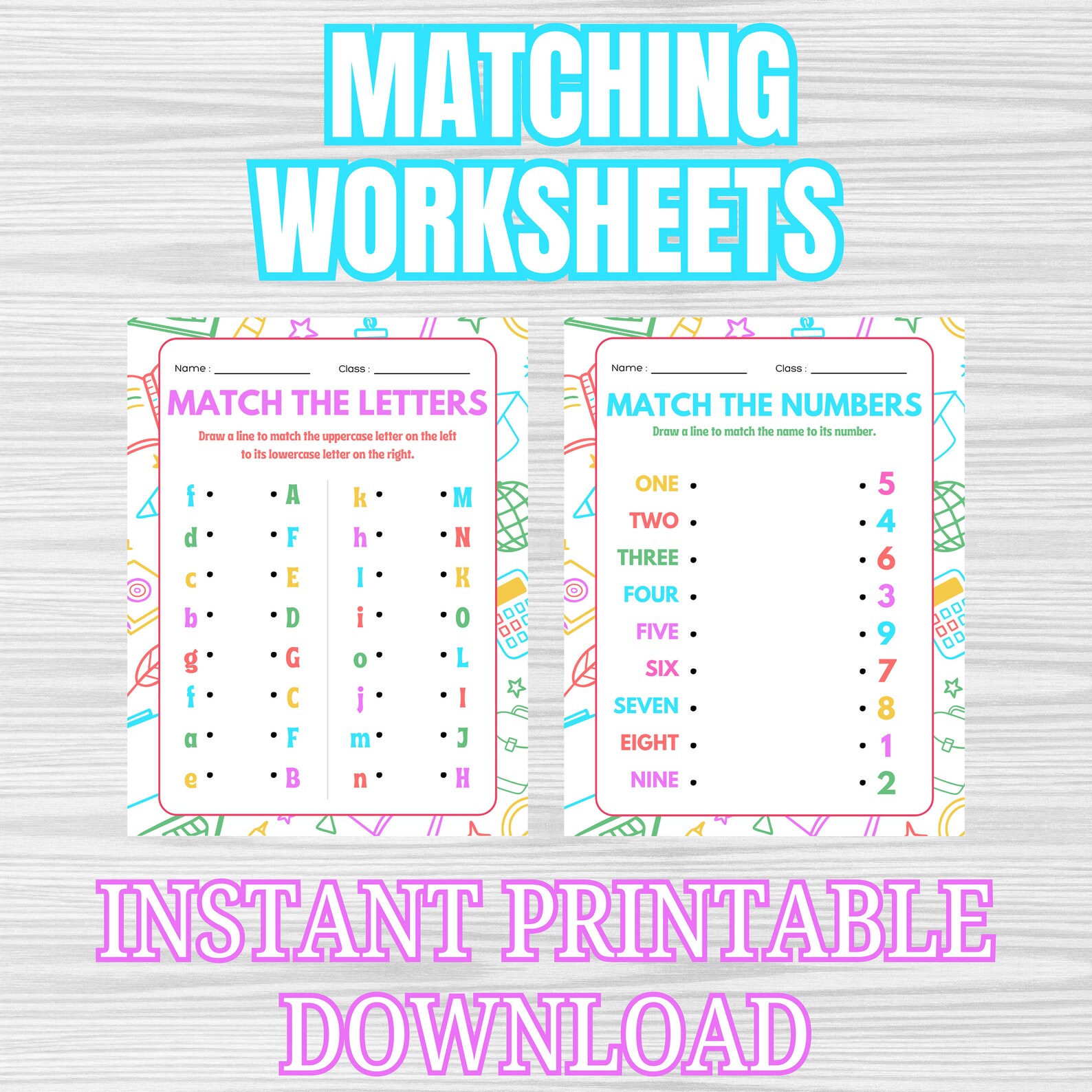 Alphabet & Number Matching Worksheets: Early Learning (PDF Pattern) - Etsy