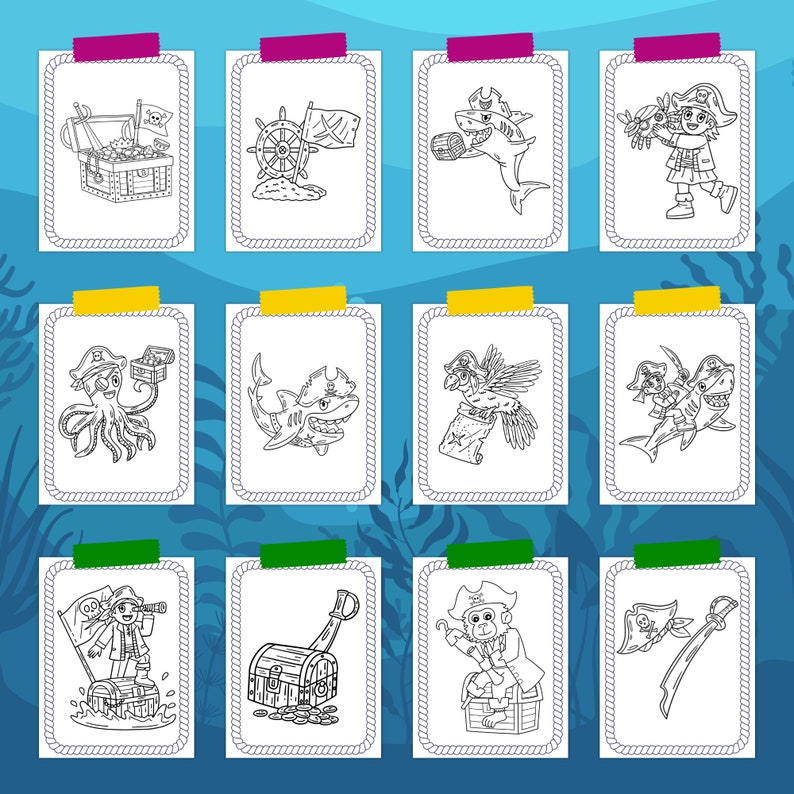 30 Pirate Themed Coloring Pages - Instant Digital Download - Printable ...