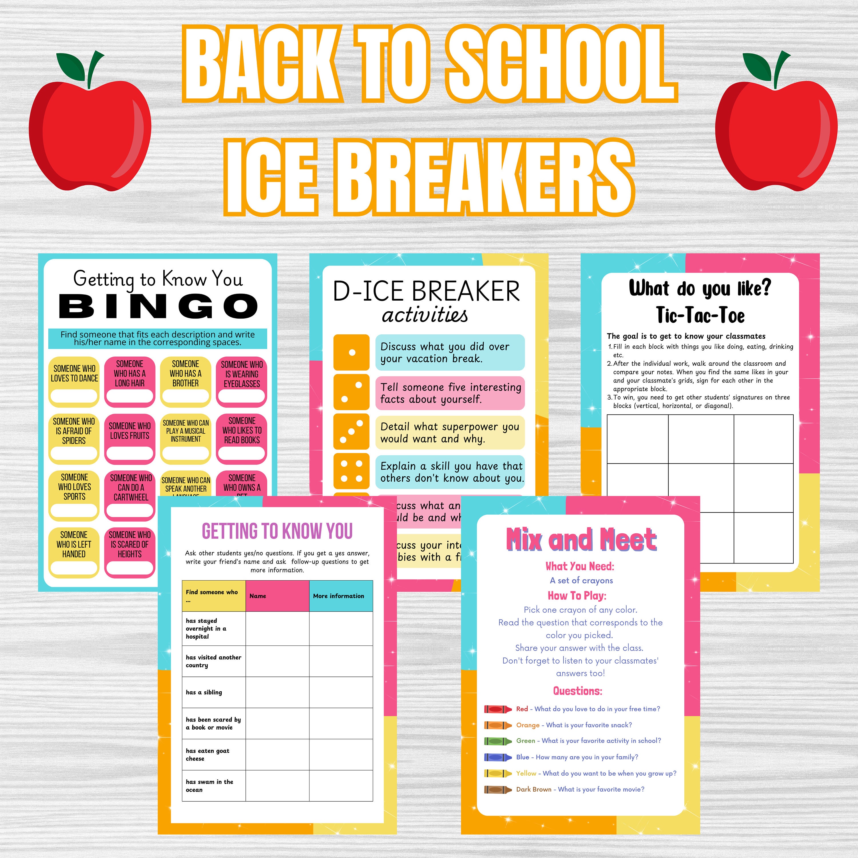 Fun Classroom Ice Breaker & Get-to-know-you Printables - 5 Adorable ...