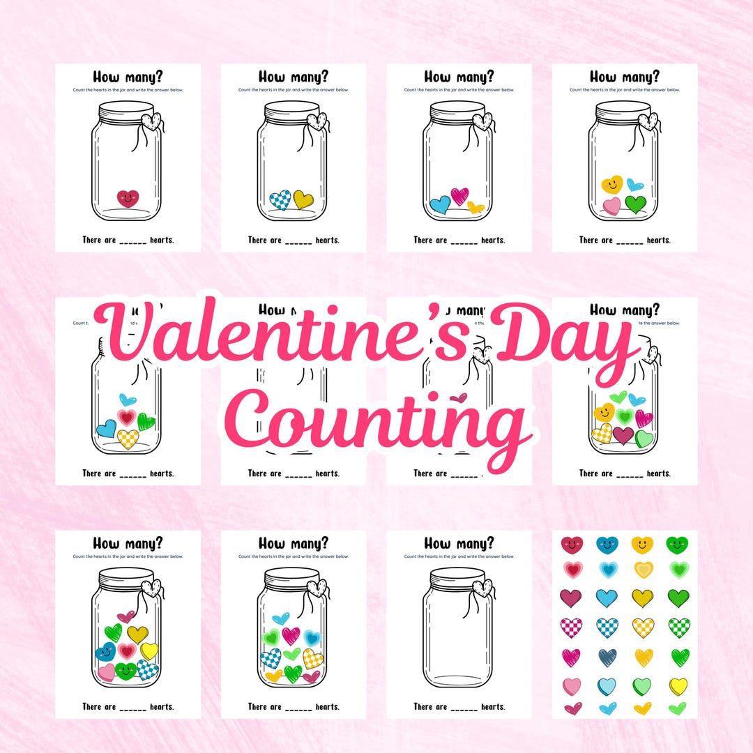 Heart Counting Worksheets 1-10 for Kids | Fun Jar Activity With Cut-out ...