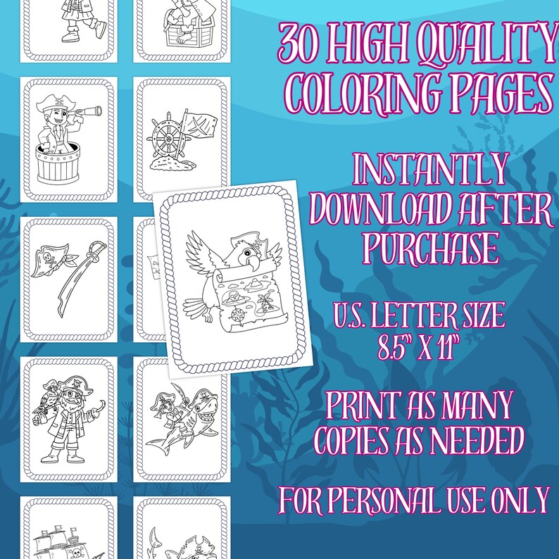 30 Pirate Themed Coloring Pages - Instant Digital Download - Printable ...