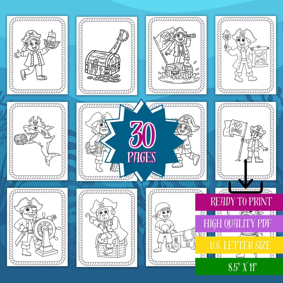 30 Pirate Themed Coloring Pages - Instant Digital Download - Printable ...