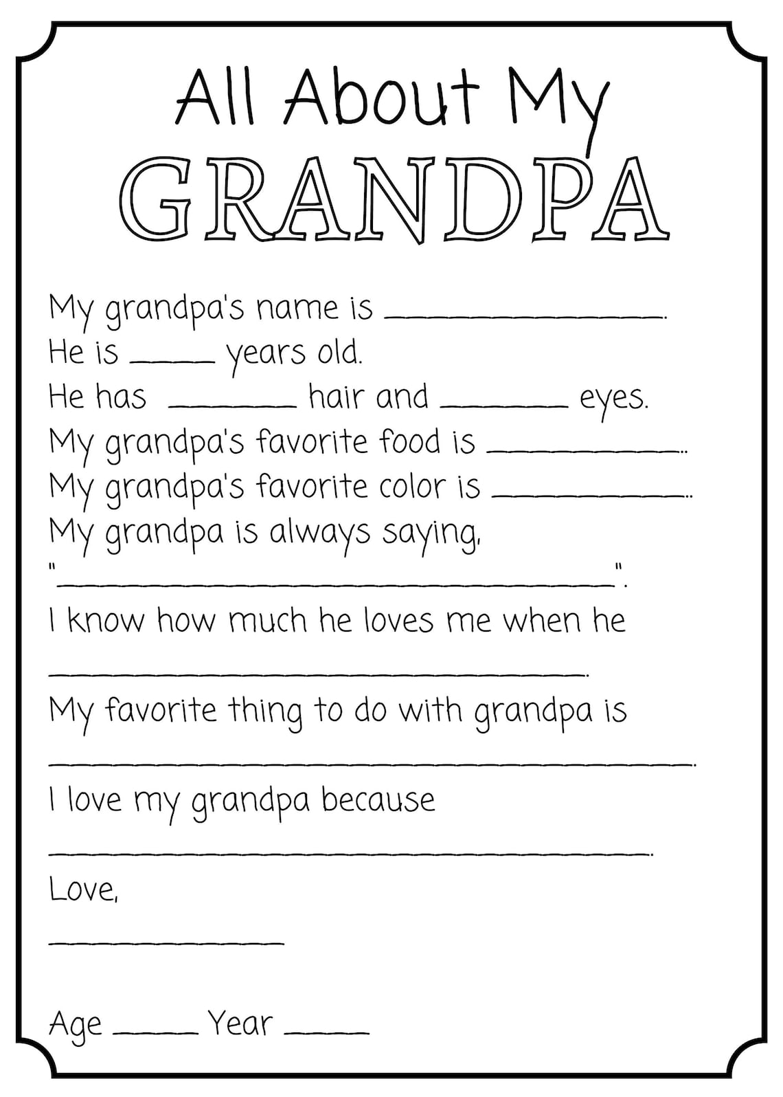 All About Grandpa Printable Fathers Day T Fathers Day
