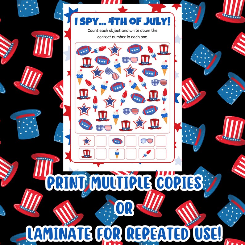4th of July I Spy Printable Worksheet: Patriotic Kids Activity (instant ...