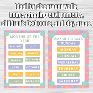 Pastel Color Printable Calendar Poster Set - Days of the Week & Months ...