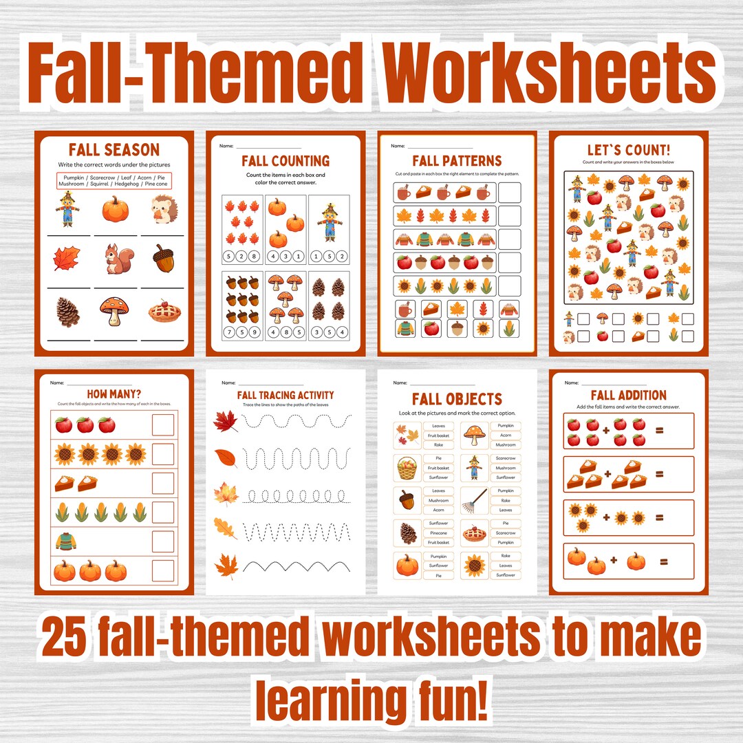 Fall Preschool Worksheets: Counting, Patterns, Scissor Skills (PDF) - Etsy