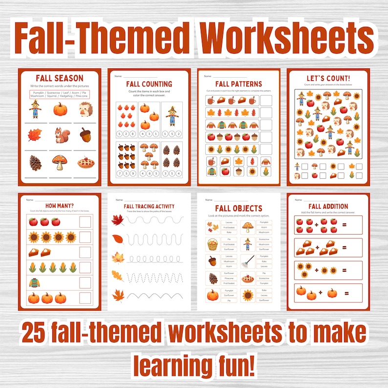 Fall Preschool Worksheets: Counting, Patterns, Scissor Skills (PDF) - Etsy