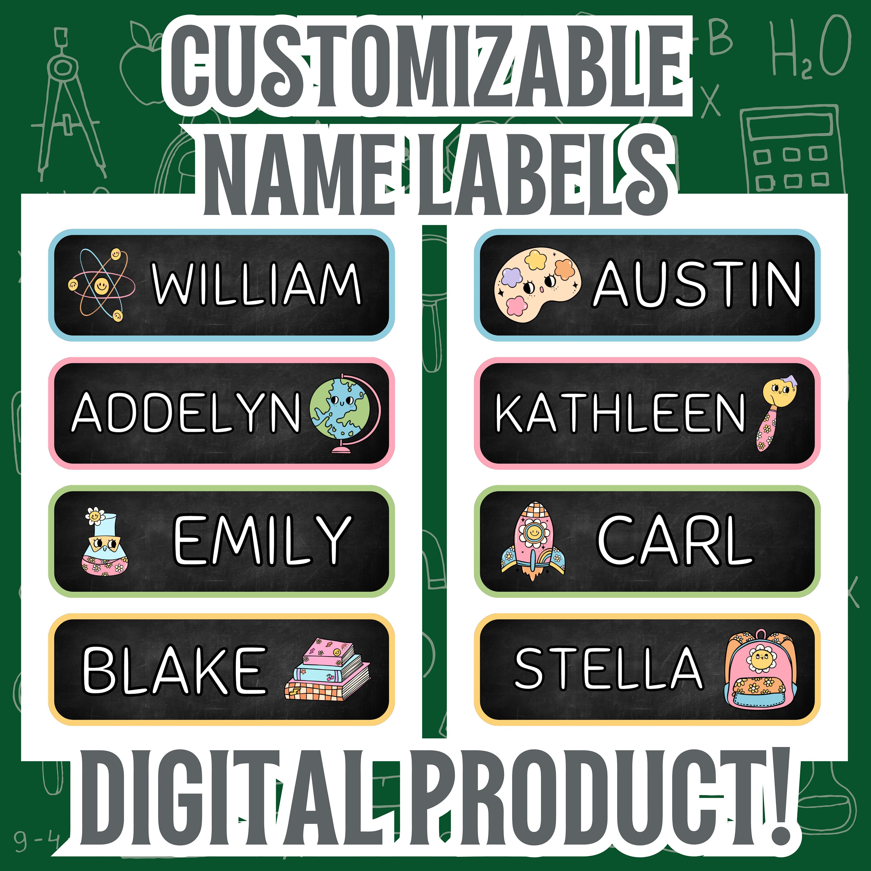 Groovy School Class Name Labels - Editable Canva Template With 8 Unique ...
