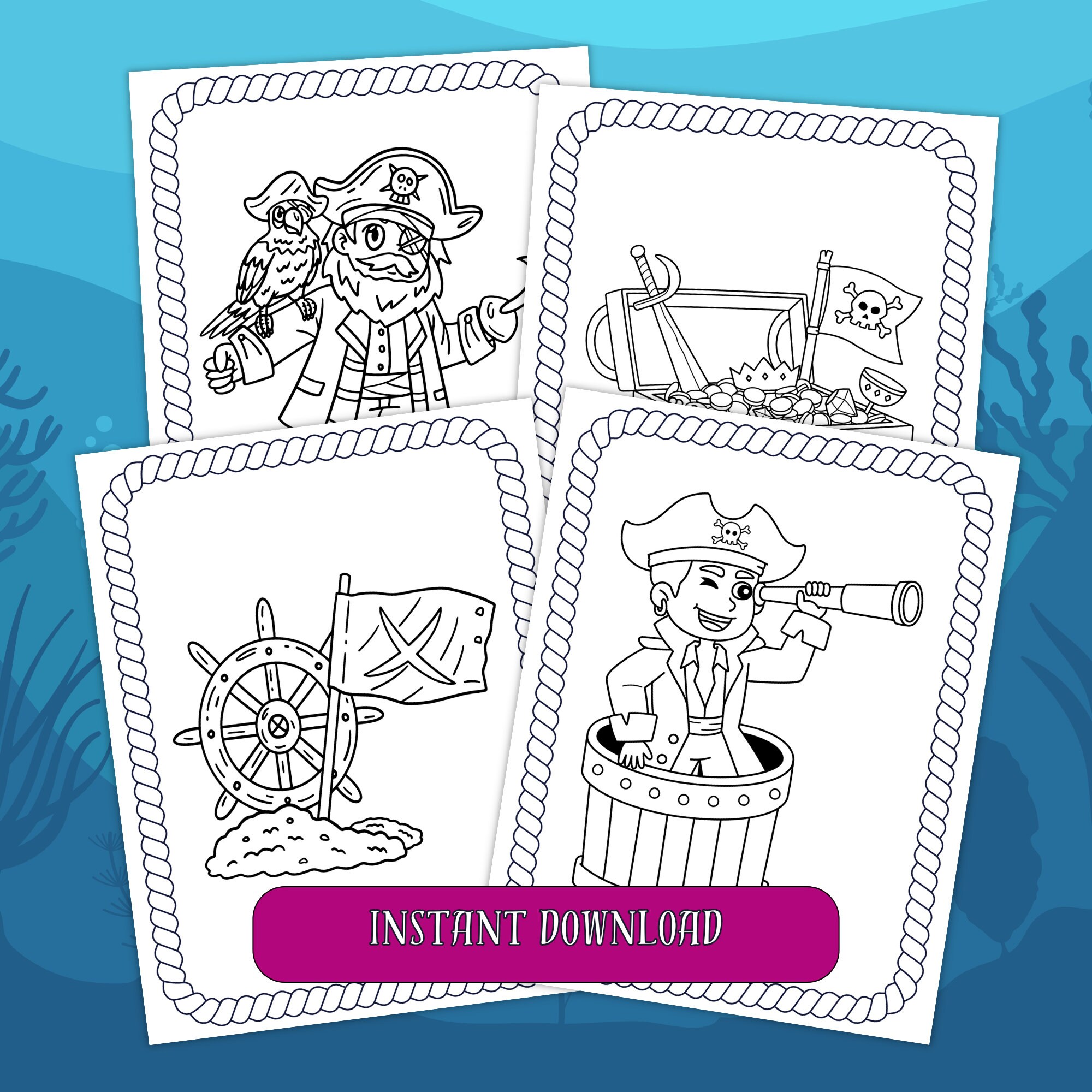 30 Pirate Themed Coloring Pages Instant Digital Download Printable Kids ...