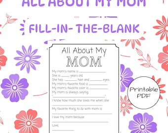 All About My Mom or Grandma Questions, Mother's Day Kids Interview Gift ...