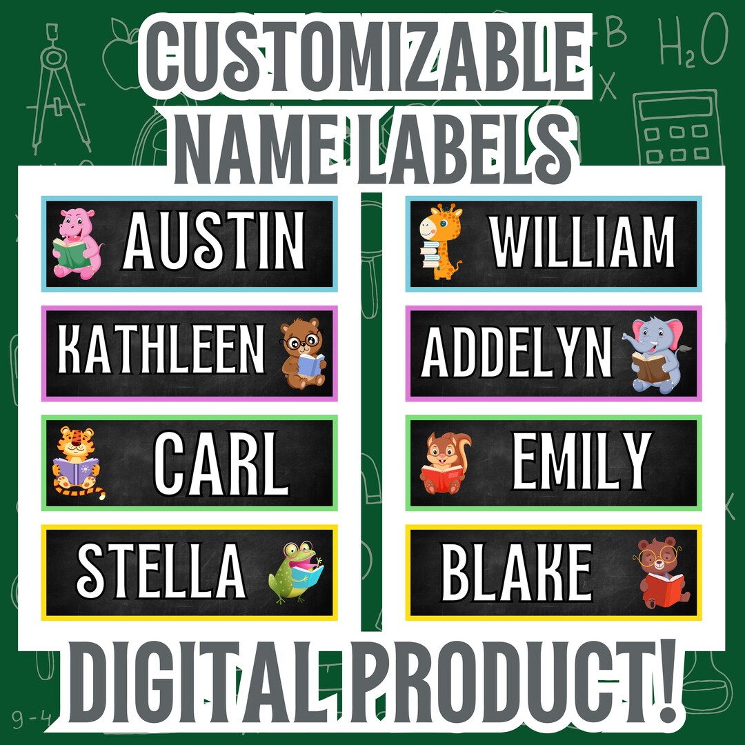 Animals Reading Name Labels: Editable Classroom Decor (canva Template ...